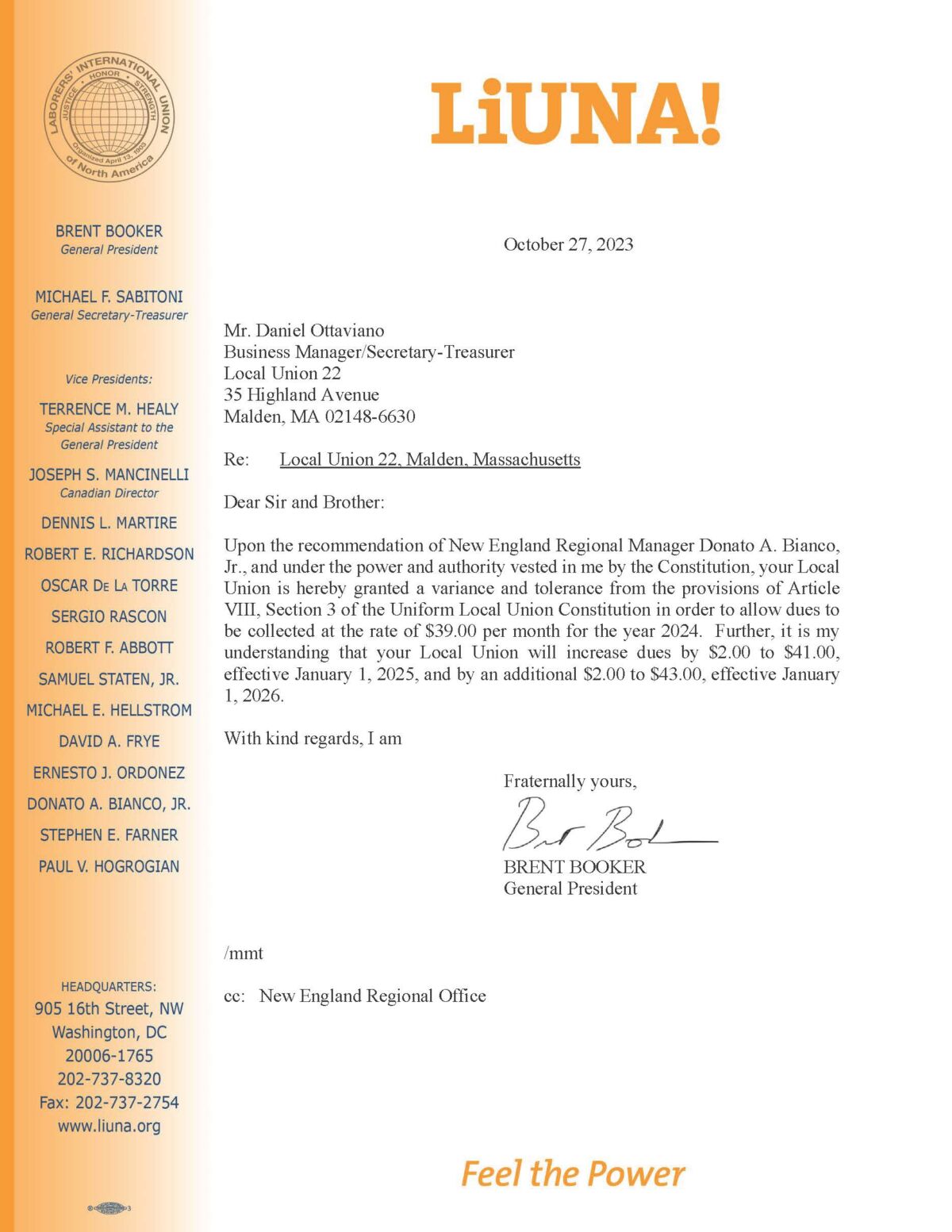 As of January 1, 2026- Union Dues Increase $1 to $43/Month - Local 22